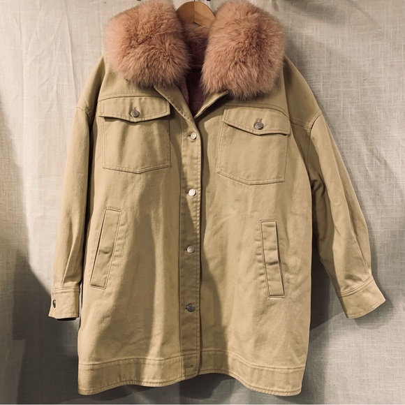 b+ab | Jackets & Coats | Bab Jacket Khaki Denim Fox Fur | Poshmark